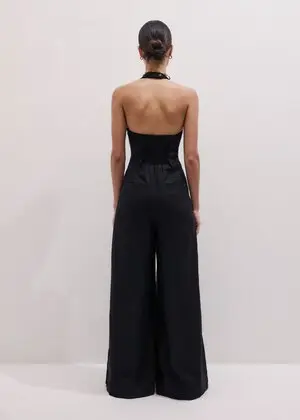 ME+EM Crease-less Linen Wide Leg Jumpsuit - Black