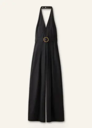 ME+EM Crease-less Linen Wide Leg Jumpsuit - Black