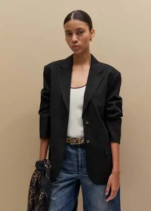 ME+EM Crease-less Linen Deconstructed Lightweight Blazer - Black