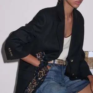 ME+EM Crease-less Linen Deconstructed Lightweight Blazer - Black