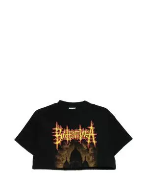 Balenciaga Graphic Print Cropped T-shirt - Black