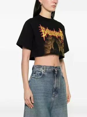 Balenciaga Graphic Print Cropped T-shirt - Black