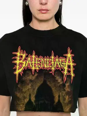 Balenciaga Graphic Print Cropped T-shirt - Black