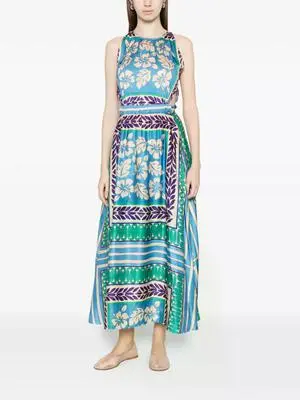 Sandro Sleeveless Maxi Dress With Floral Print And Belted Waist