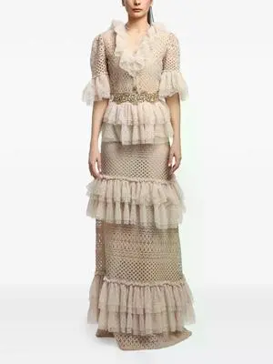 MIAU BY CLARA ROTESCU Kalia Ruffled Maxi Dress - Neutrals