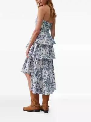 Liu Jo And Blue Floral Print Asymmetrical Ruffled Bustier Dress