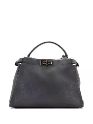 Fendi Selleria Peekaboo Bag Rigid Leather Regular Satchel - Grey