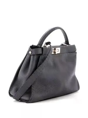 Fendi Selleria Peekaboo Bag Rigid Leather Regular Satchel - Grey