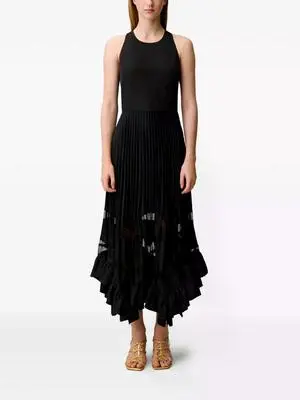 Claudie Pierlot Asymmetrical Pleated Midi Dress With Lace Panels