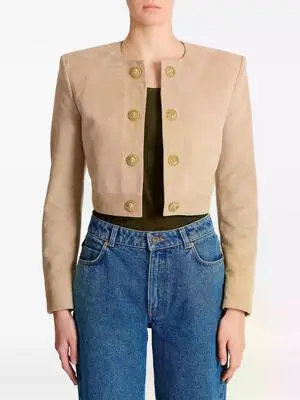 Balmain Cropped Leather Jacket - Neutrals