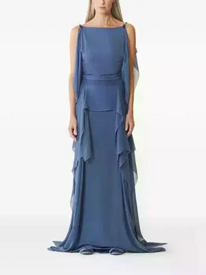 LANVIN Chain-detail Ruffled Maxi Dress - Blue