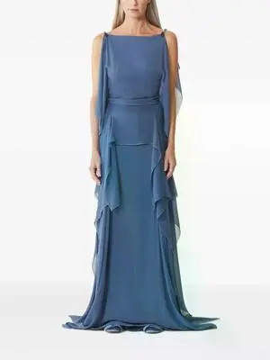 LANVIN Chain-detail Ruffled Maxi Dress - Blue