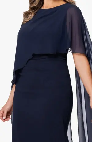 XSCAPE EVENINGS Attached Chiffon Cape Column Gown