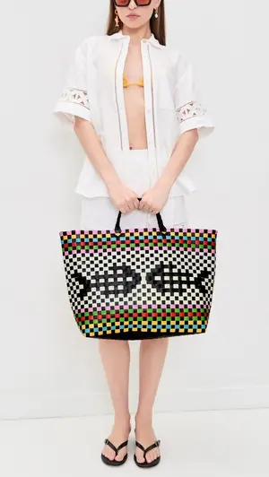 Farm Rio Contrast Fish Woven Tote