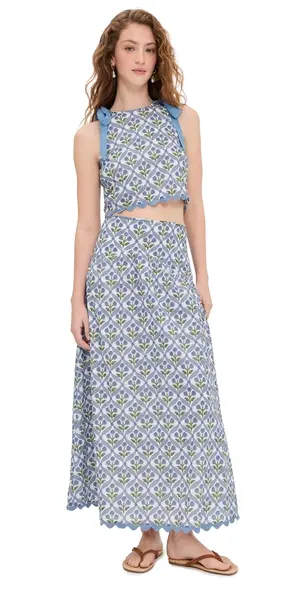Saylor Marleigh Floral Print Sleeveless Top And Skirt Set With Bow And Scalloped Trim