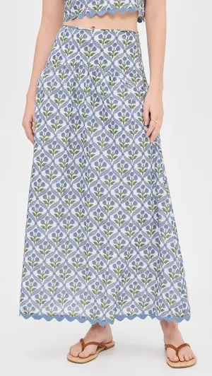 Saylor Marleigh Floral Print Sleeveless Top And Skirt Set With Bow And Scalloped Trim