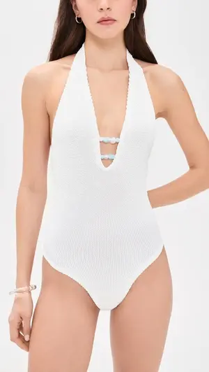 Hunza G Adriana Beaded One-piece Swimsuit - White