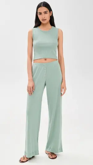 LESET Pointelle Crew Tank - Eucalyptus