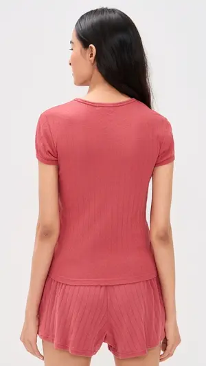 Donni. Pointelle Baby Tee - Raspberry