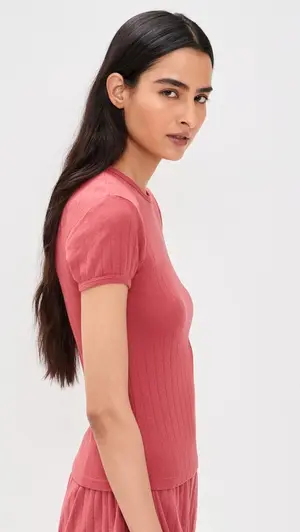 Donni. Pointelle Baby Tee - Raspberry