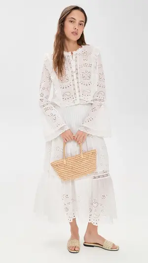 LoveShackFancy Mallow Eyelet Voile Skirt