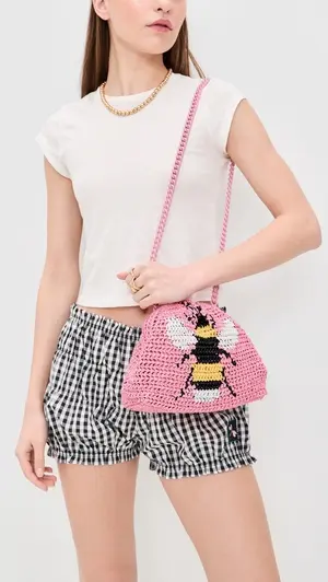 Maria La Rosa Bee Crochet Mini Bag - Pink