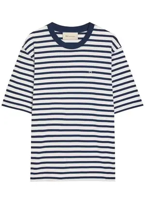 AMI Paris Striped Logo-embroidered Cotton T-shirt
