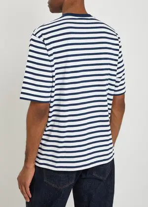 AMI Paris Striped Logo-embroidered Cotton T-shirt