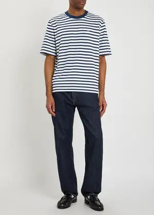 AMI Paris Striped Logo-embroidered Cotton T-shirt