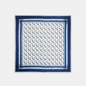 COACH Horse And Carriage Strap Print Silk Square Scarf - Deep Blue