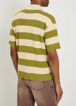 AMI Paris Striped Logo-appliquéd Cotton Polo Shirt - White
