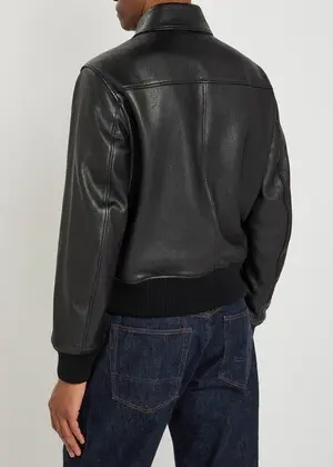 AMI Paris Grained Leather Bomber Jacket - Black