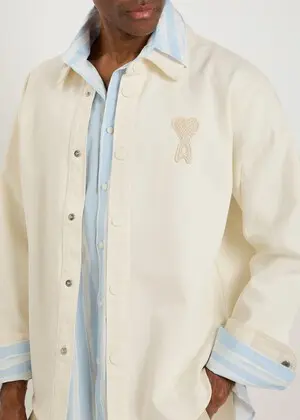 AMI Paris Logo-appliquéd Denim Overshirt - Cream