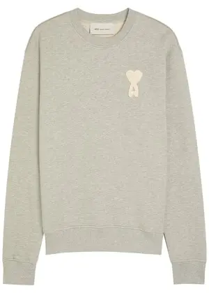 Ami Logo-appliquéd Cotton Sweatshirt - Grey