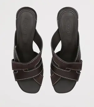 TOD'S Suede T-strap Mules - Brown