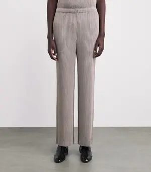 Issey Miyake Hatching Pleats Straight Leg Trousers - Grey