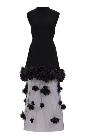 Aje Fleura Knitted Midi Dress - Black
