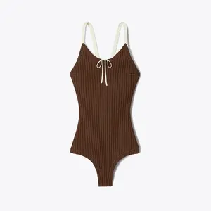 Tory Burch Ribbed Bodysuit - Chocolate