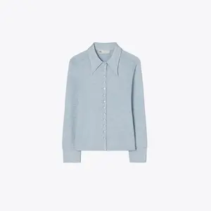 Tory Burch Silk Polo Cardigan - Light Blue