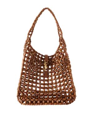 Saint Laurent Le 5 À 7 Large Beaded Wood Shoulder Bag - Brown
