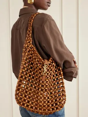 Saint Laurent Le 5 À 7 Large Beaded Wood Shoulder Bag - Brown