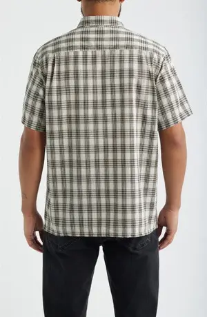 925 ORIGINALS Office Woven Check Short Sleeve Cotton Button-up Shirt