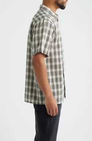 925 ORIGINALS Office Woven Check Short Sleeve Cotton Button-up Shirt