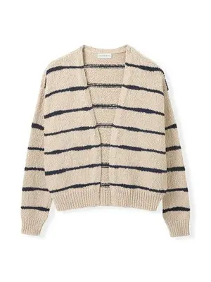 CELTIC & CO. Long Sleeve Drop Stitch Cardigan - Ecru/navy