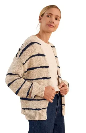 CELTIC & CO. Long Sleeve Drop Stitch Cardigan - Ecru/navy