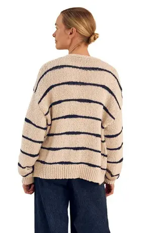 CELTIC & CO. Long Sleeve Drop Stitch Cardigan - Ecru/navy