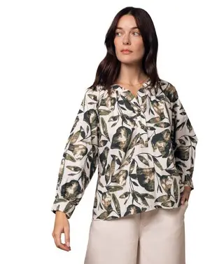 CELTIC & CO. Relaxed Cotton Printed V-neck Blouse