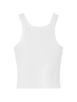 Pinko Cropped Ribbed Cotton Vest Top With Embroidered Logo