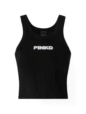 Pinko Ribbed Cropped Tank Top With Embroidered Logo
