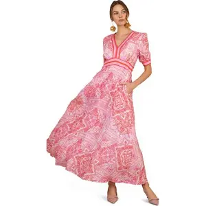 Hale Bob Ginevra Linen Maxi Dress - Red